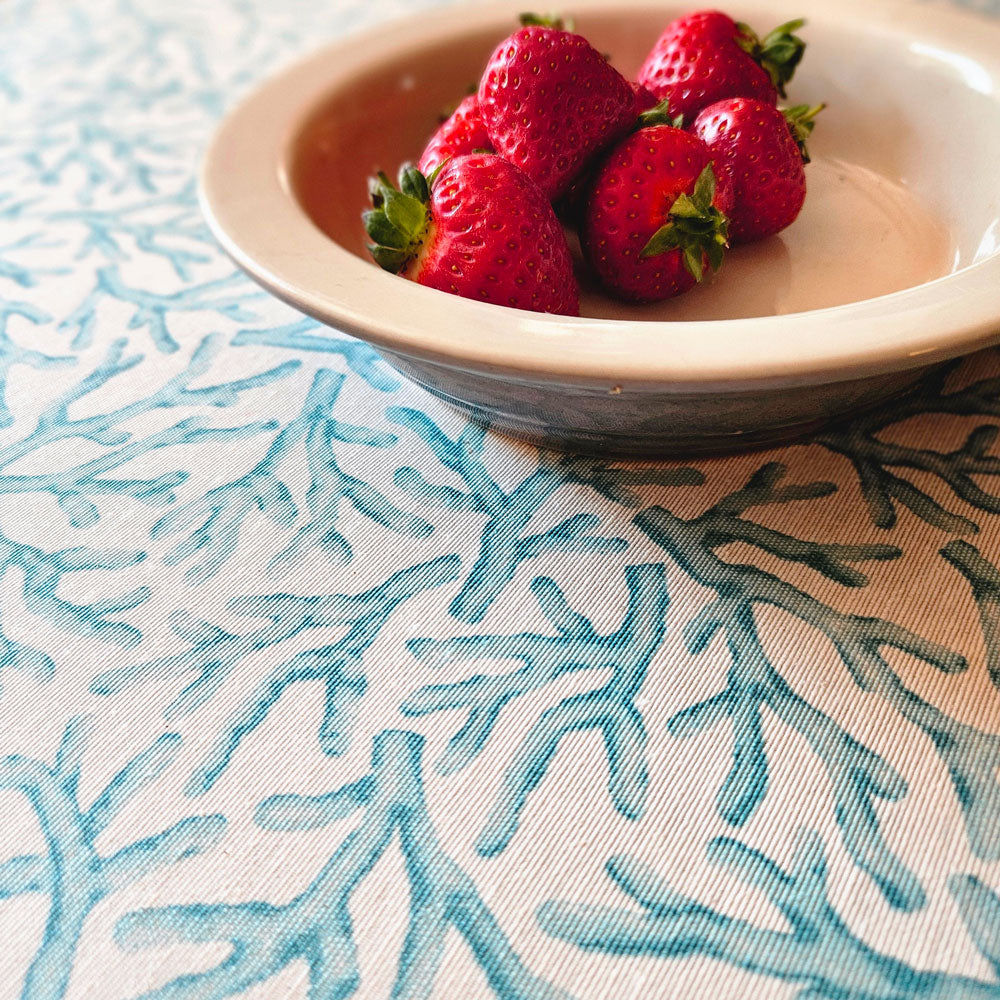 Aqua Coral Oilcloth Tablecloth - Linen tablecloth - Luxury oilcloth ...