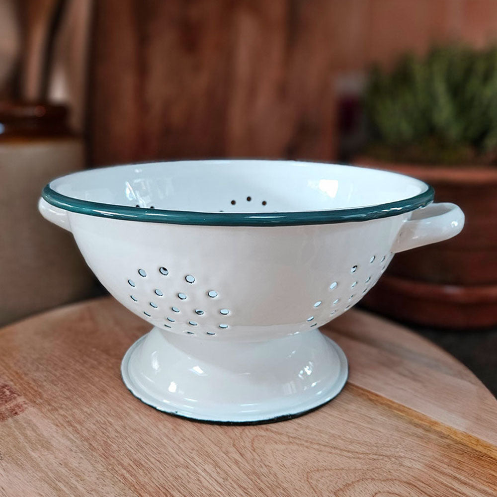 White Enamel Colander - Enamel kitchen utensil - Vintage kitchen ...