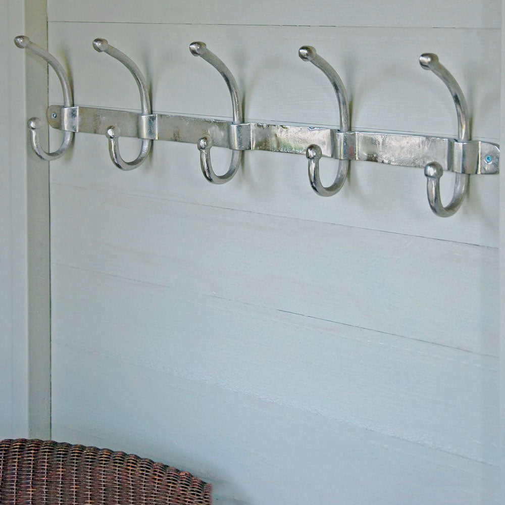 Row five aluminium coat hooks - silver coat hooks - plasterboard hooks