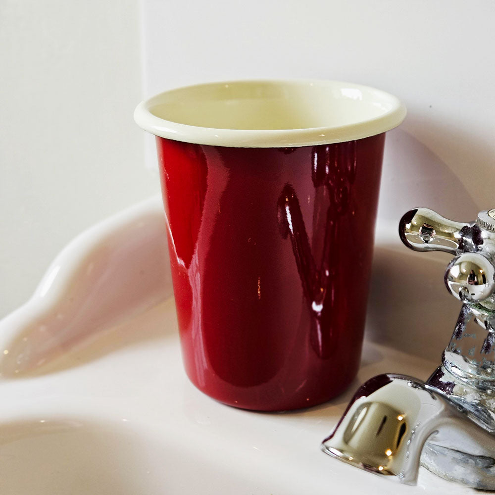 Red Enamel beaker - retro enamel beaker -enamel tooth mug -enamel mug ...
