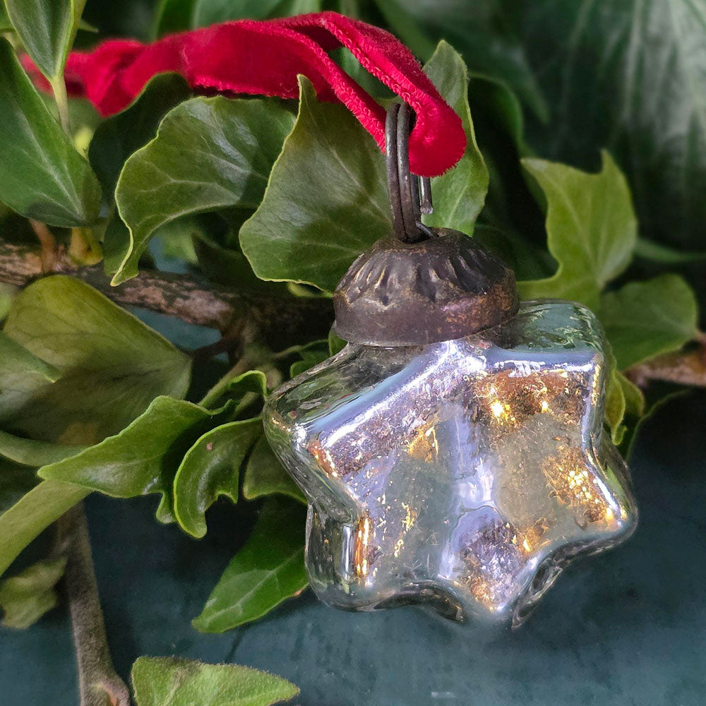 Silver Star Glass Bauble - Silver baubles - Antique silver decorations ...