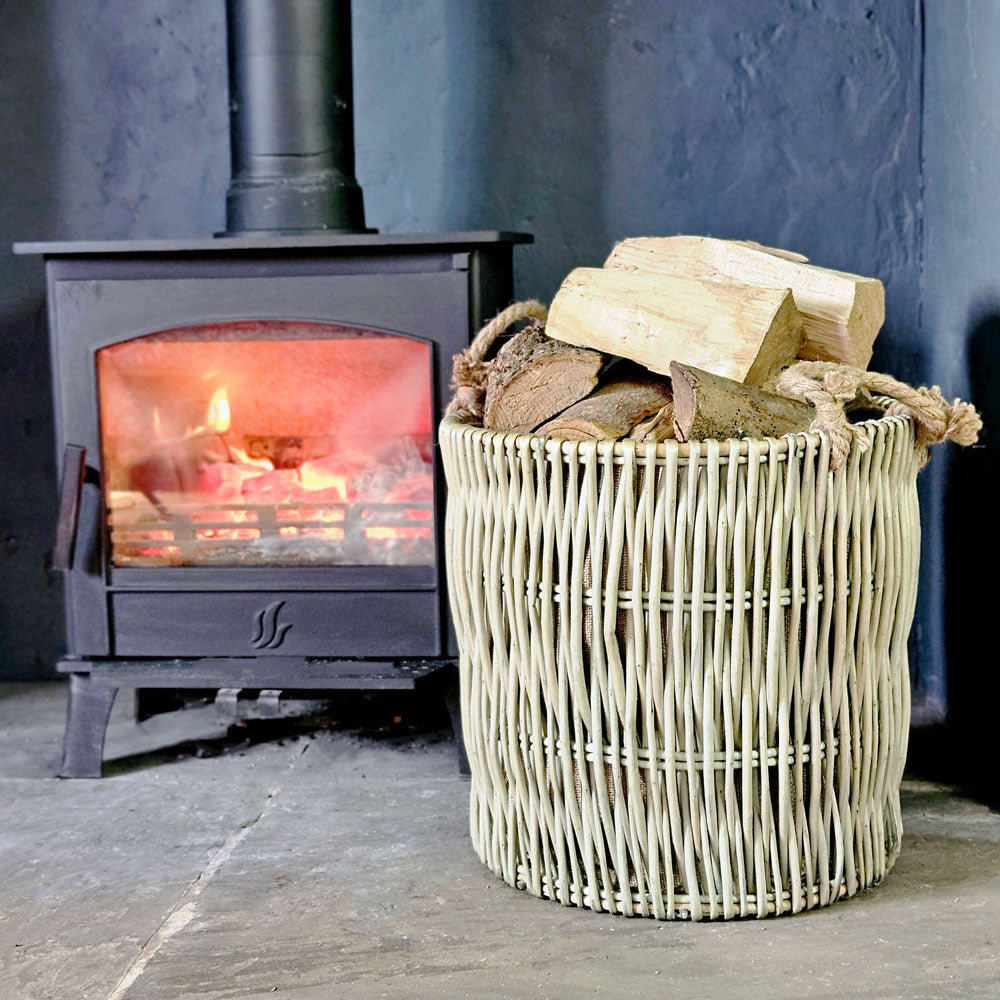 Log basket - Lined log basket - Round wood basket - Kindling basket ...
