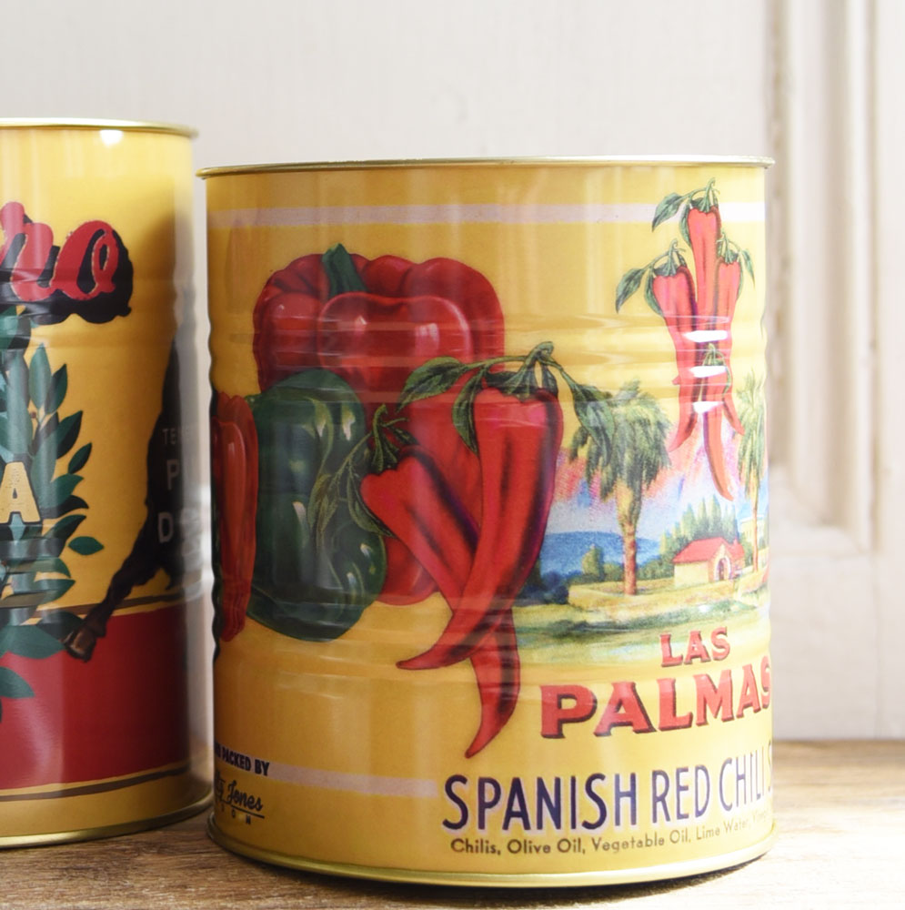 Small retro chilli sauce tin can kitchen storage pot