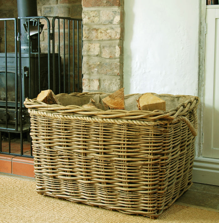 Large log basket - Wicker log basket - lined log basket - log storage ...