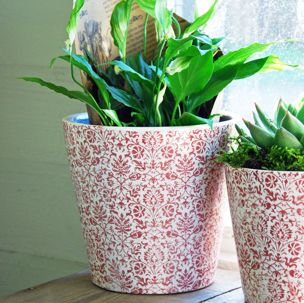 red crackle glazed terracotta cache pot